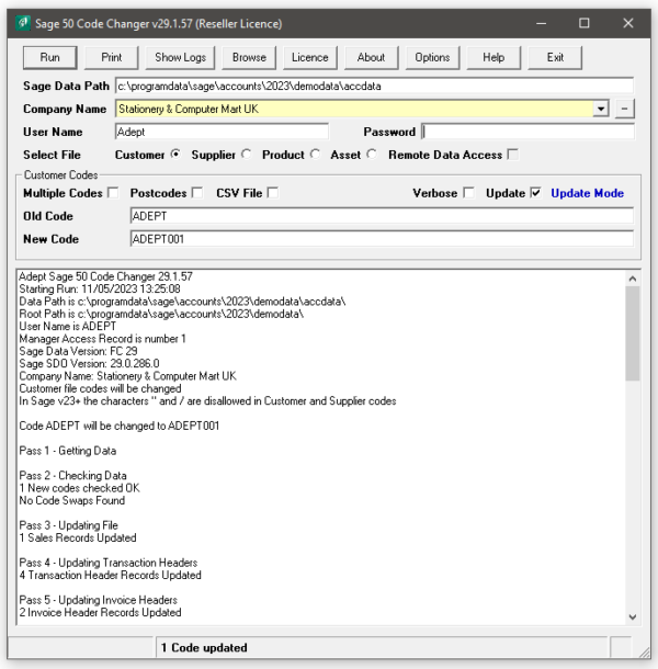 Change Codes in Sage 50 - Customer Supplier Product