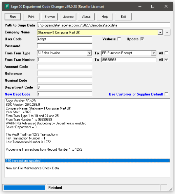 Change Department in Sage 50 - Transaction Department Numbers